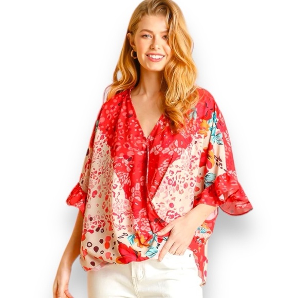 MISSLOOK | Tops | Misslook Floralanimal Mixed Print Crossover Vneck Top ...